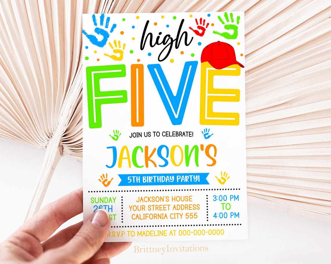 Editable High Five Birthday Invitation, Hi Five Invitation, Boys 5th ...