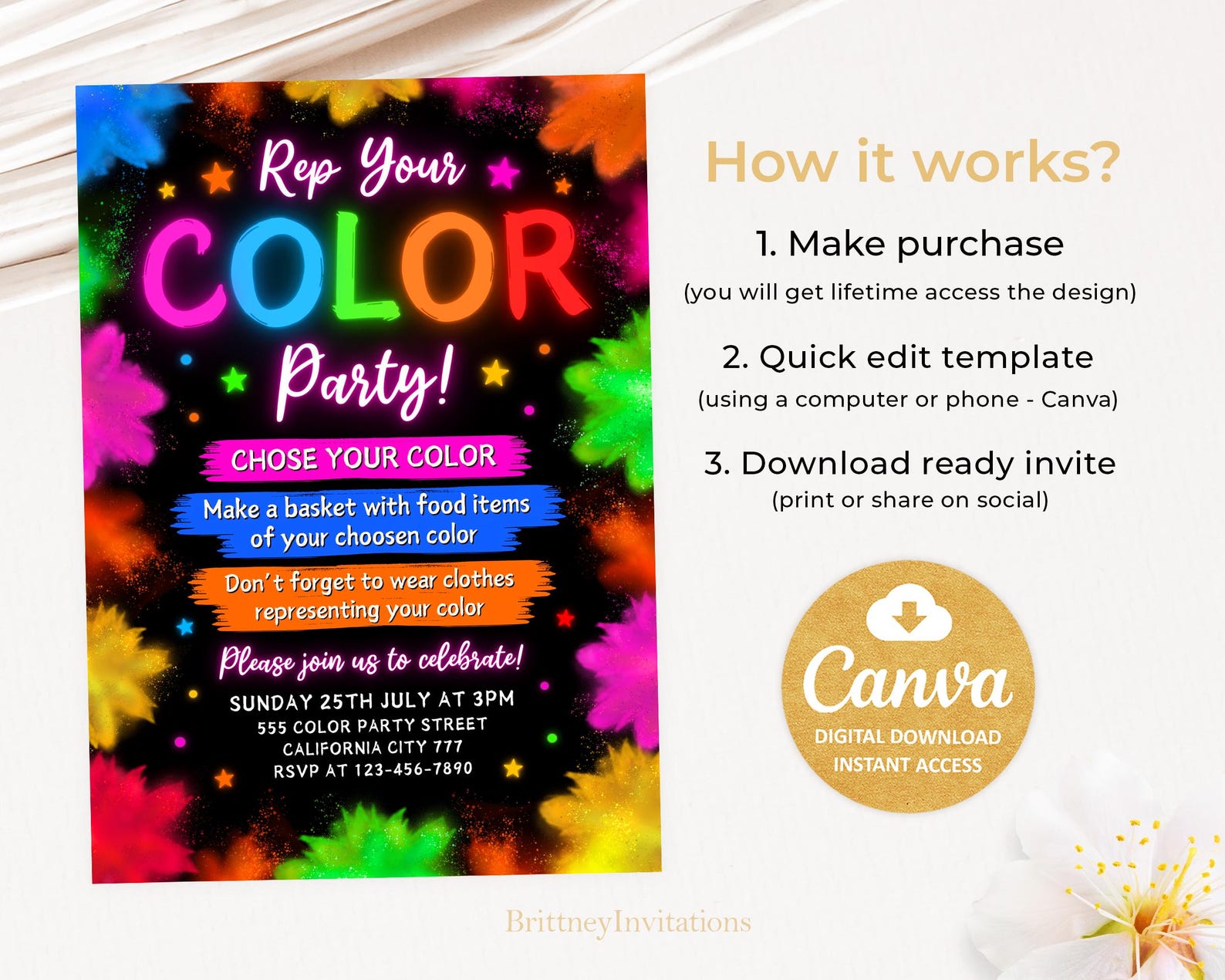 Color Party Invitation, Colour Splash Party Invitations, Coloring ...