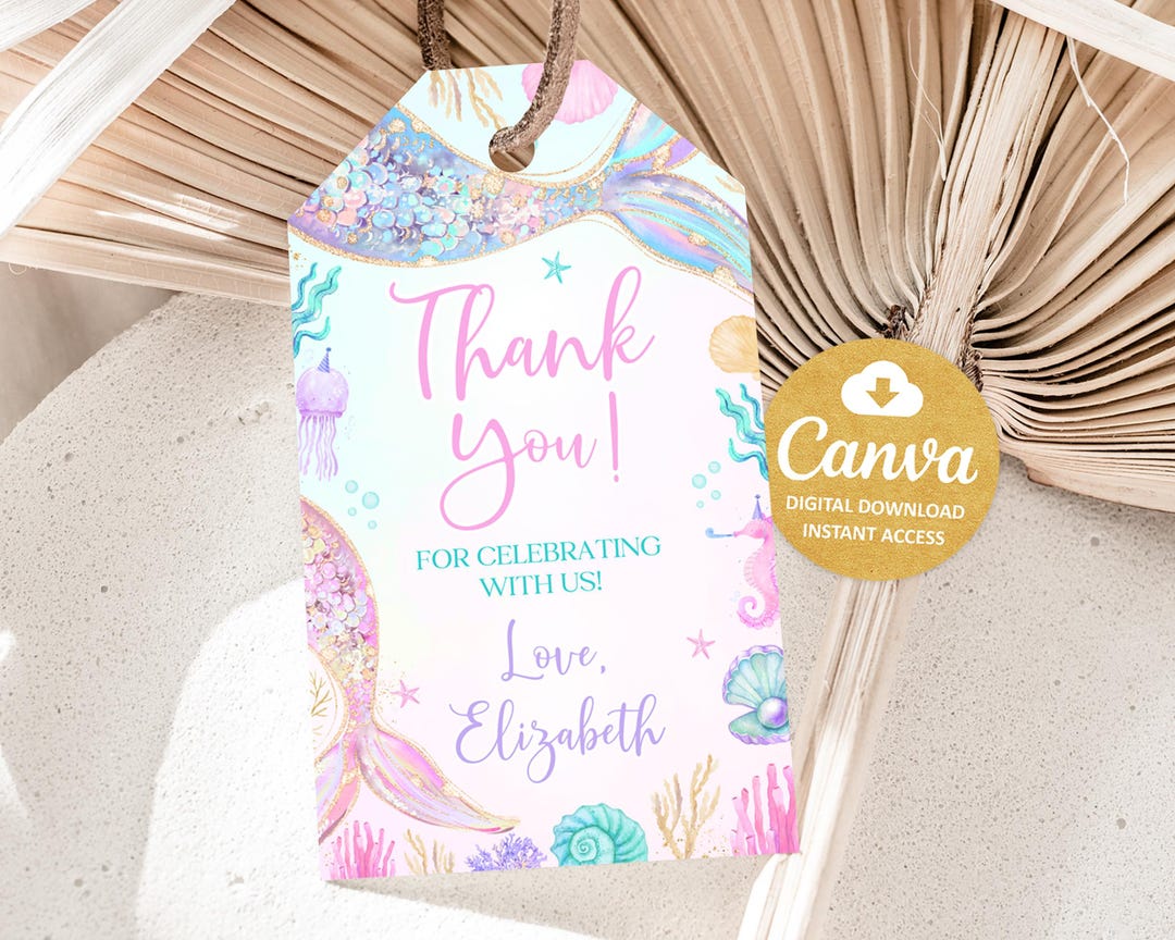Editable Mermaid Birthday Favor Tag, Mermaid Bash Gift Tag, Printable ...