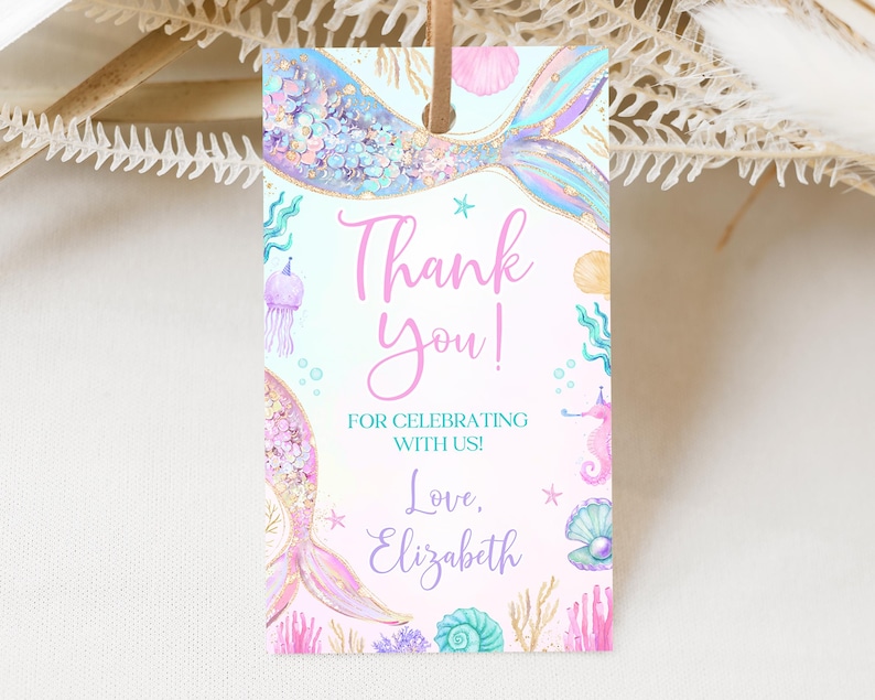 Editable Mermaid Birthday Favor Tag, Mermaid Bash Gift Tag, Printable ...