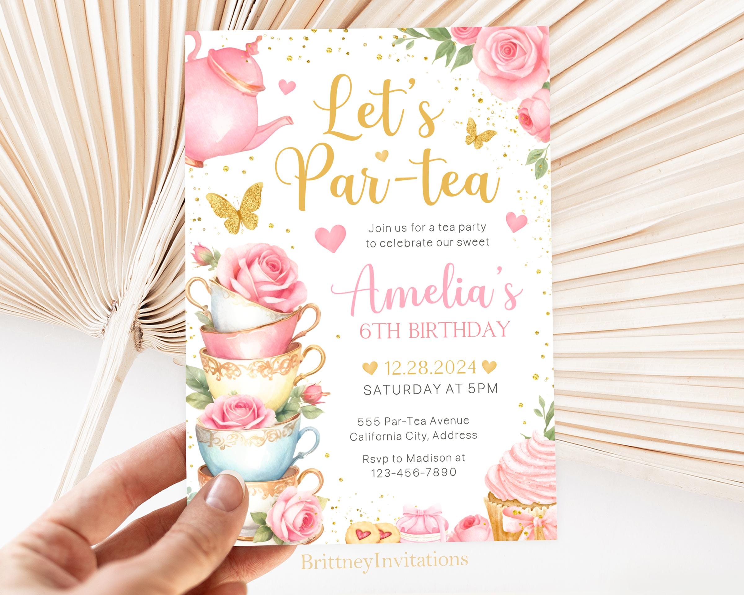 Editable Tea Party Birthday Invitation, Par-tea Invitation, Girl Par ...
