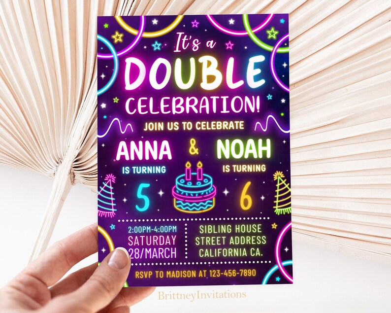 Editable Sibling Birthday Invitation, Double Birthday Invitation ...
