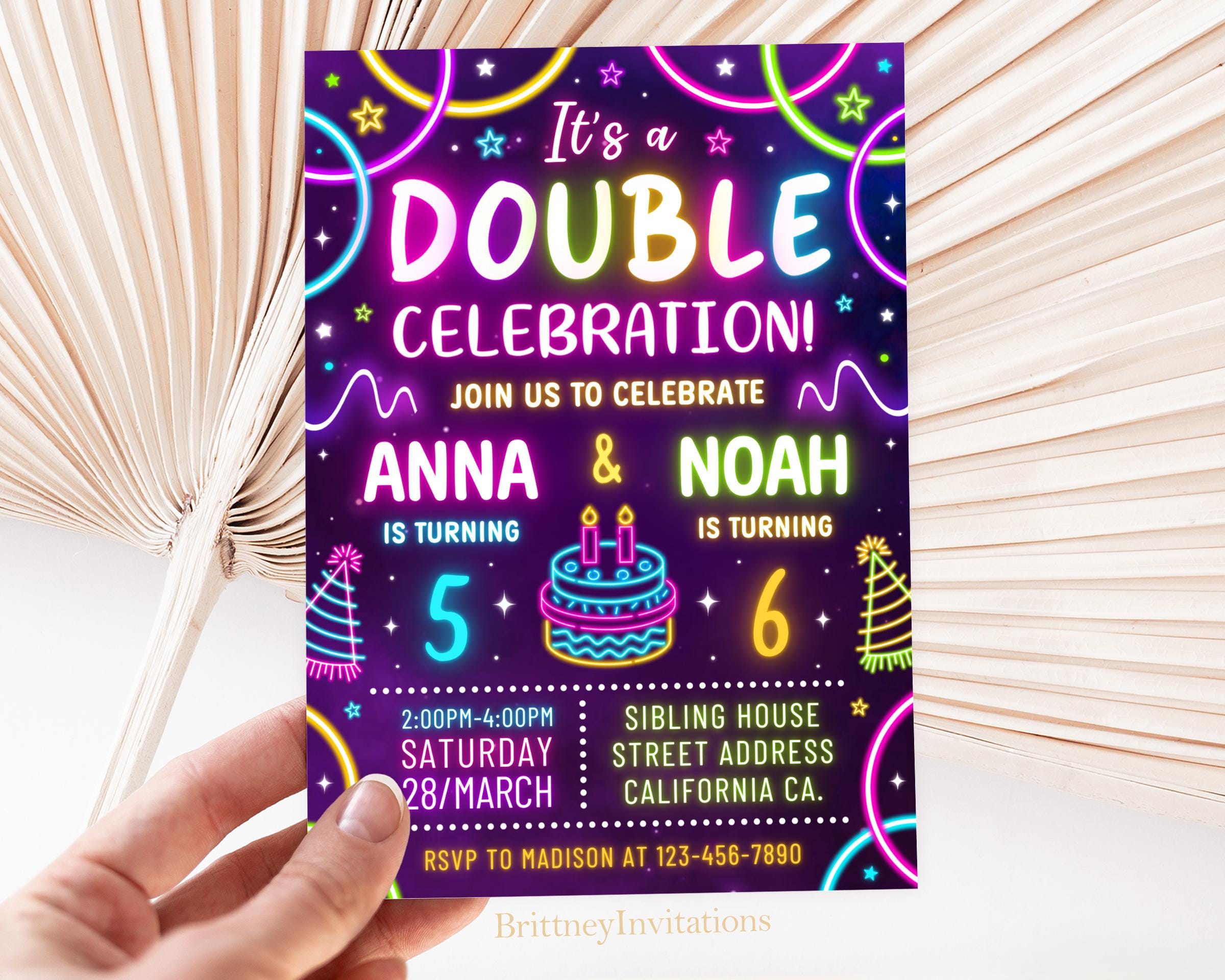 Editable Sibling Birthday Invitation, Double Birthday Invitation ...