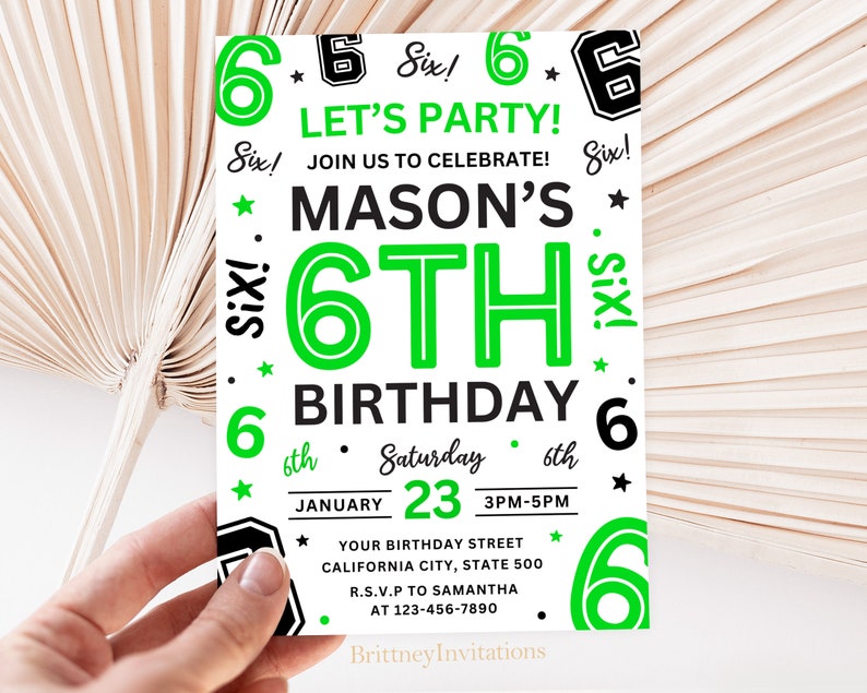 Boy 6th Birthday Invitation, 6th Birthday Invitation, Boy 6th Birthday ...