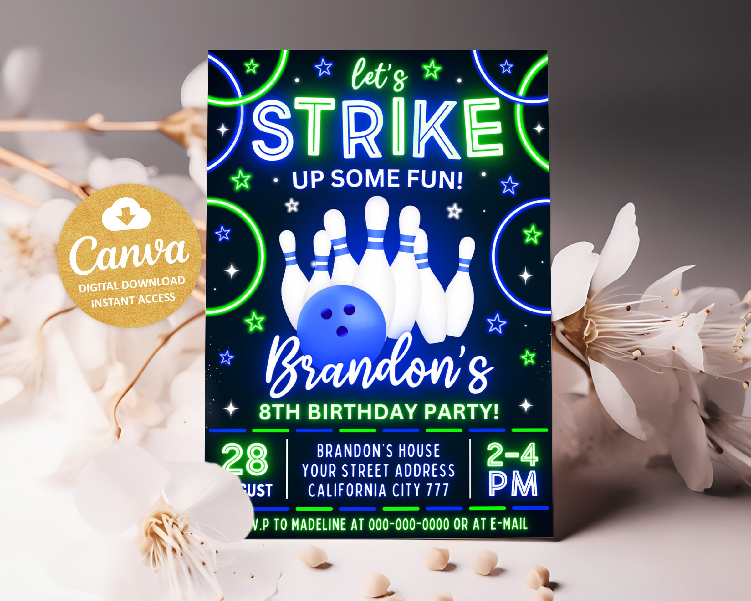 Editable Bowling Party Invitation, Let's Strike up Some Fun, Bowling ...