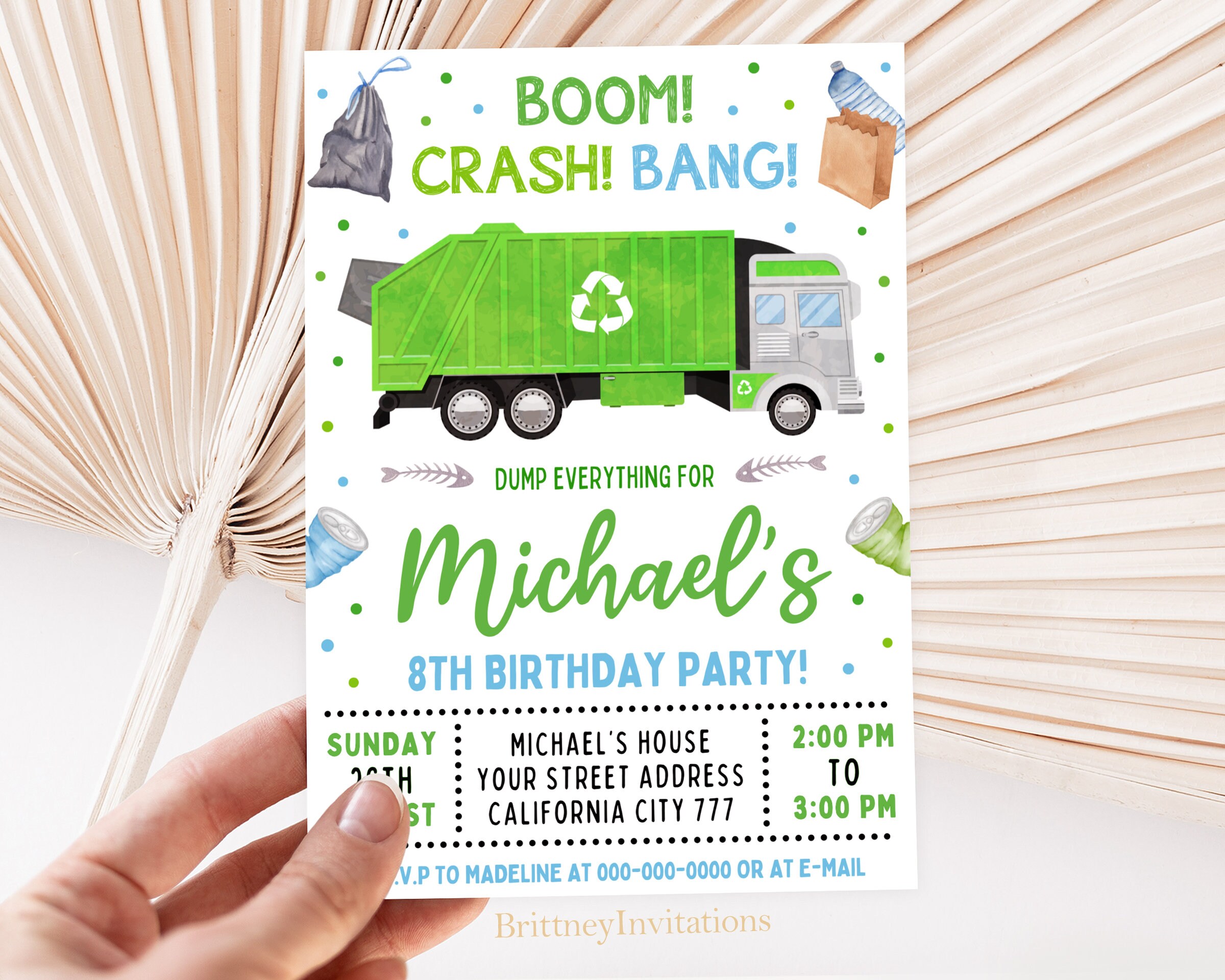 Editable Garbage Truck Birthday Invitation, Dump Trucks Party ...