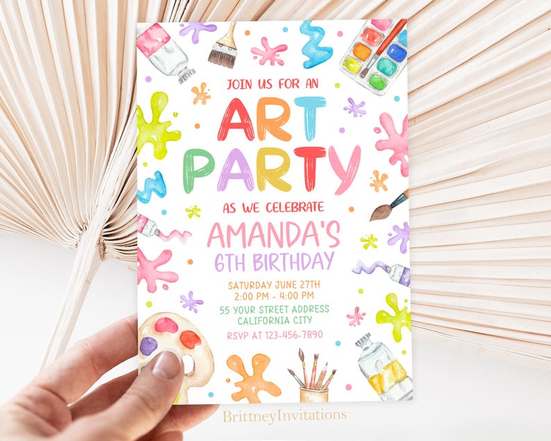 Editable Art Birthday Party Invitation, Art Painting Party Invitation ...
