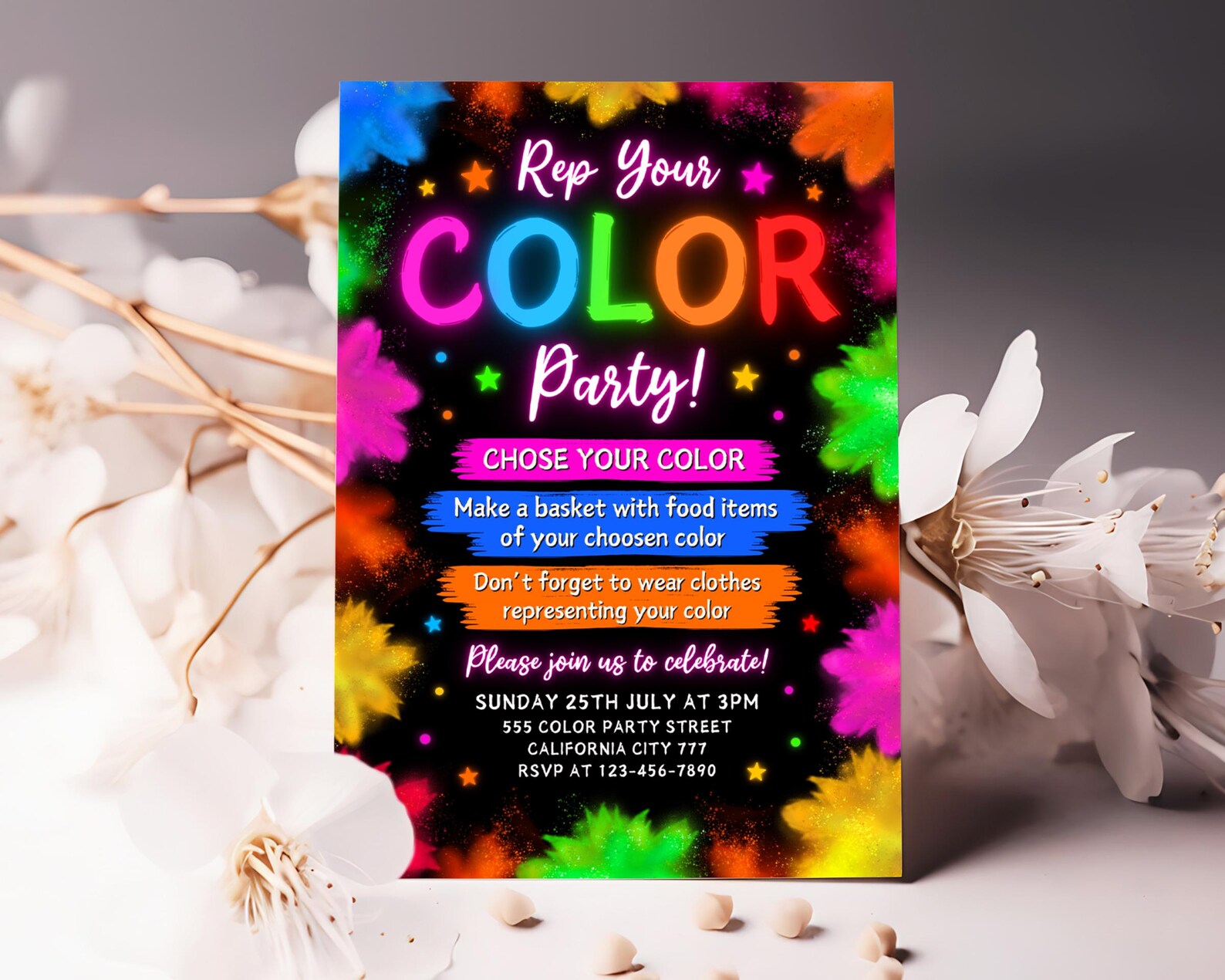 Color Party Invitation, Colour Splash Party Invitations, Coloring ...