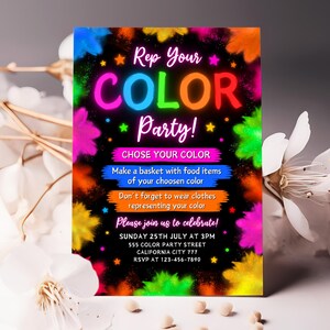 Color Party Invitation, Colour Splash Party Invitations, Coloring ...