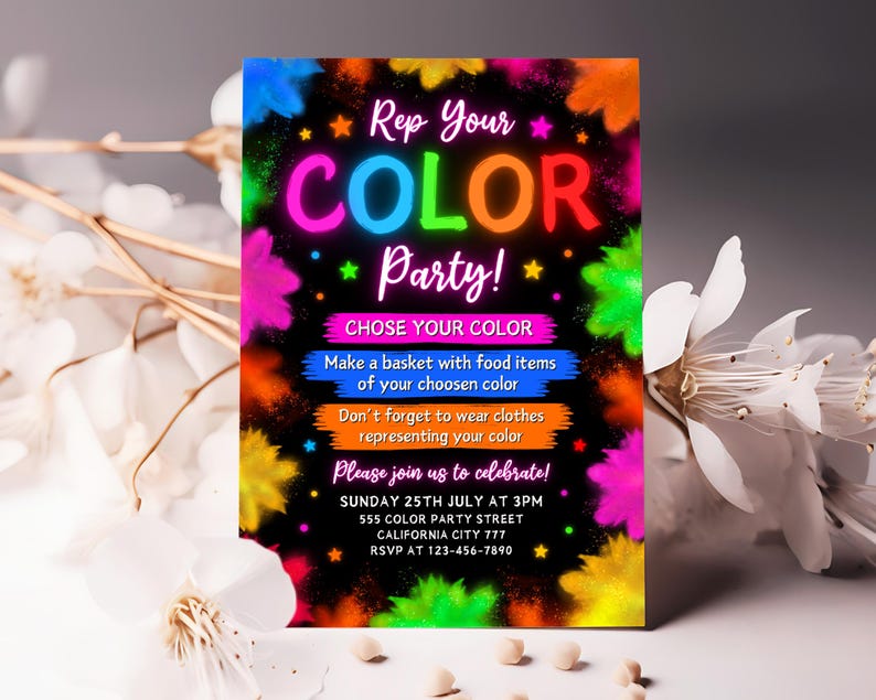 Color Party Invitation, Colour Splash Party Invitations, Coloring ...