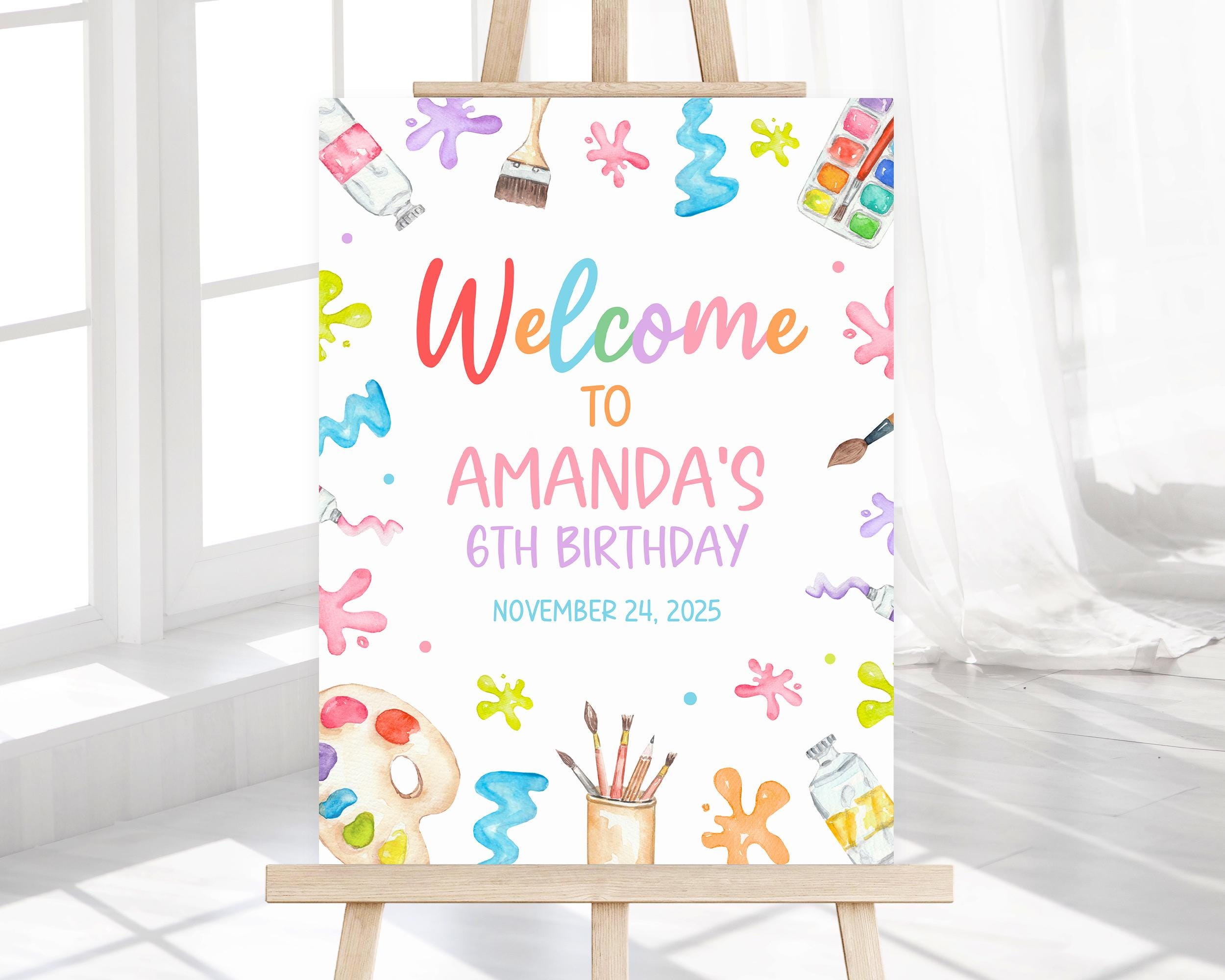 Editable Art Birthday Party Welcome Sign, Art Painting Party Welcome ...