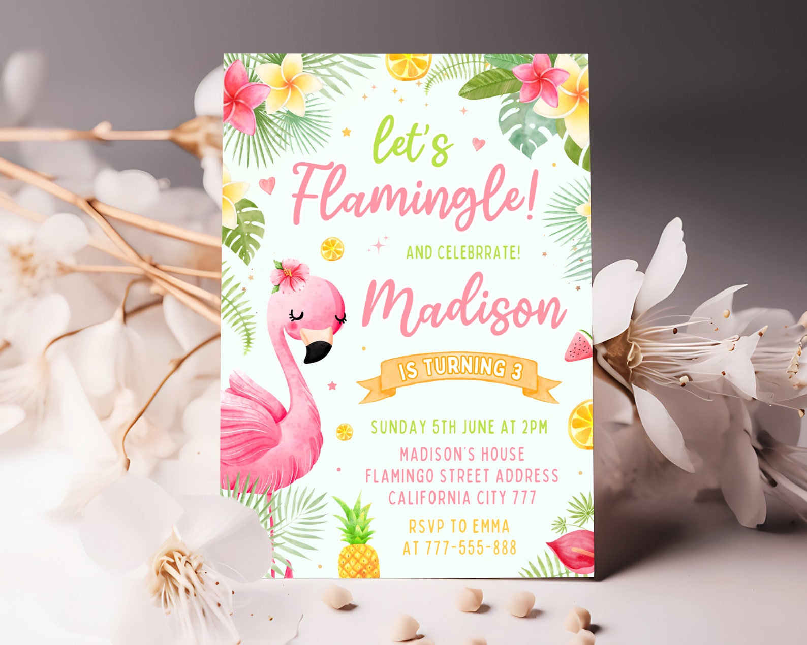 Editable Flamingo Birthday Invitation, Let's Flamingle Invitation ...