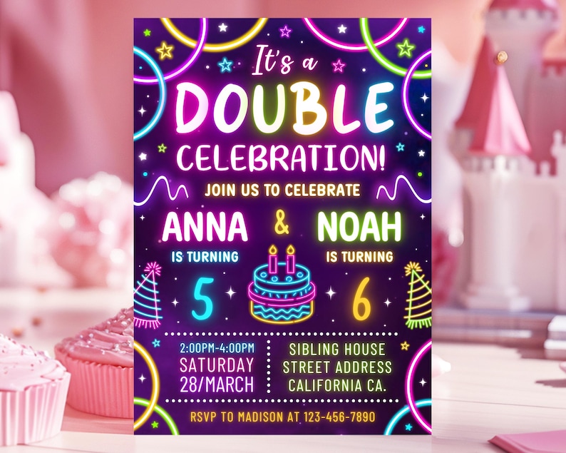Editable Sibling Birthday Invitation, Double Birthday Invitation ...