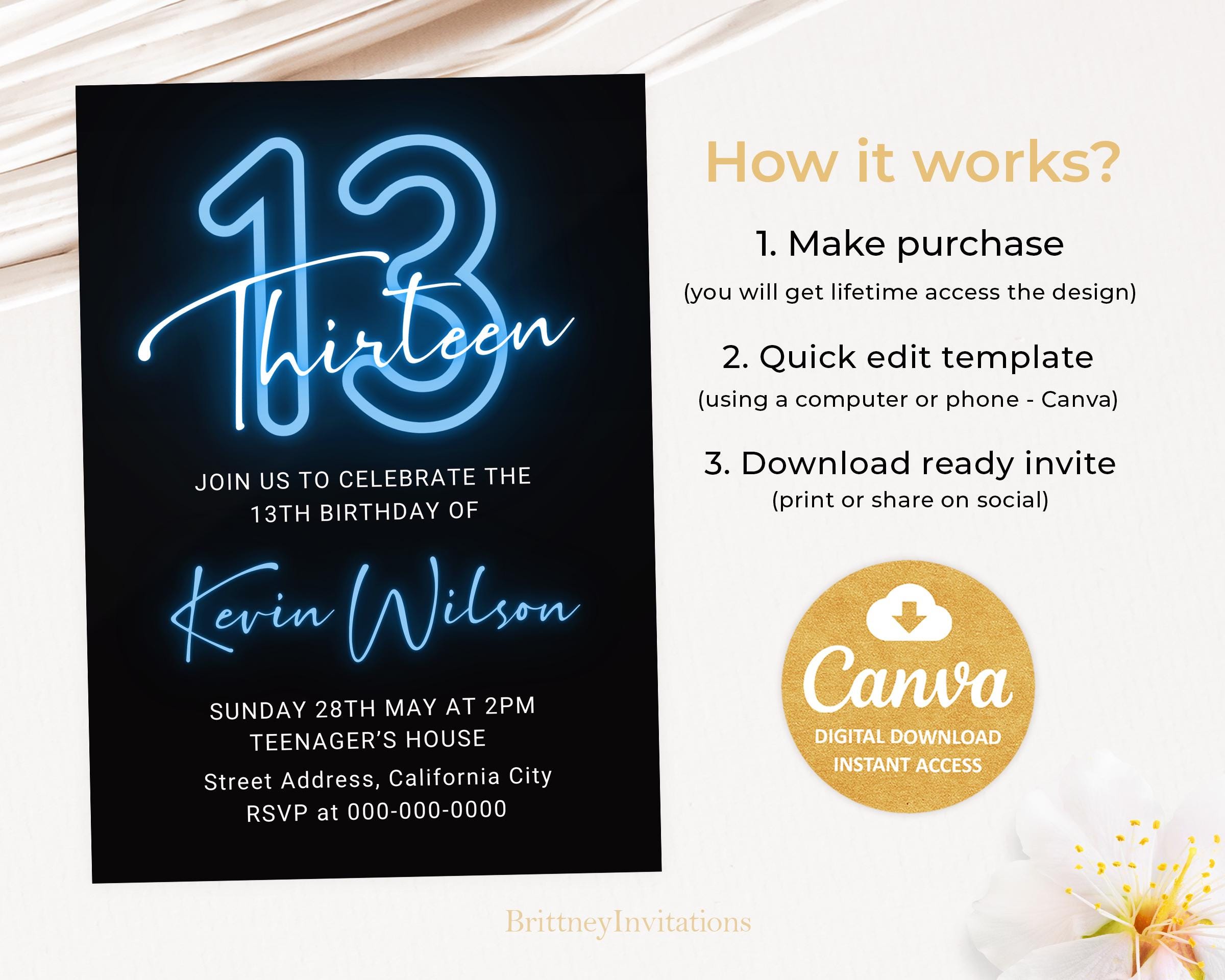 13th Birthday Invitation, 13th Boy Birthday Invitation, Official ...