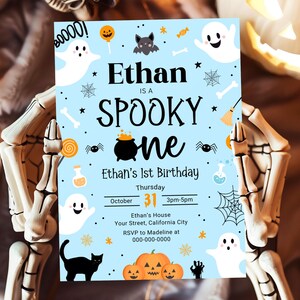 Spooky One Halloween Birthday Invitation, Cute Boy Ghost First Birthday ...