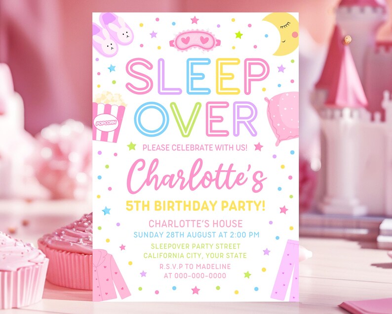 Editable Sleepover Birthday Invitation Slumber Party Invitation