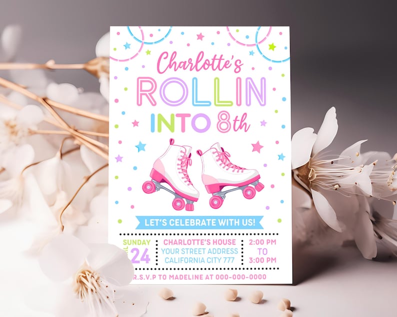 Editable Roller Skate Birthday Invitation, Roller Skate Invitation ...