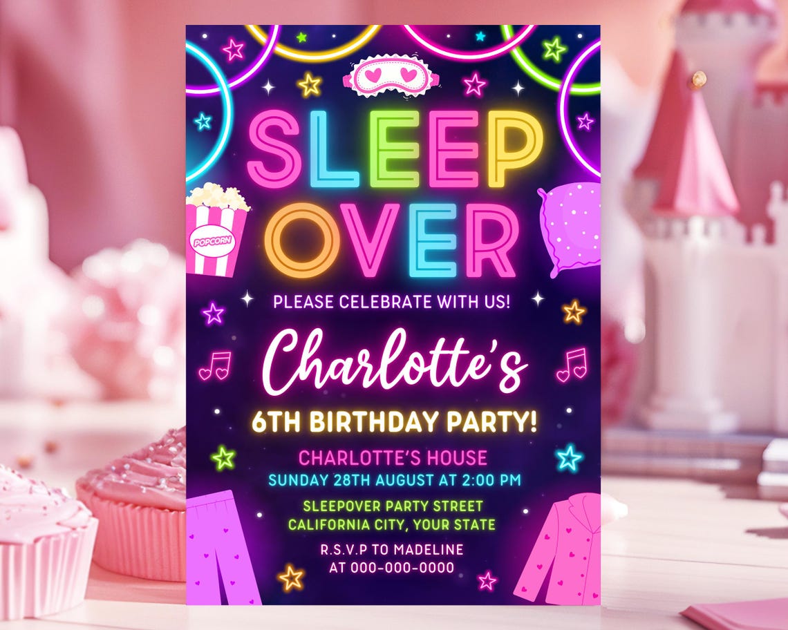 Editable Sleepover Birthday Invitation, Slumber Party Invitation ...