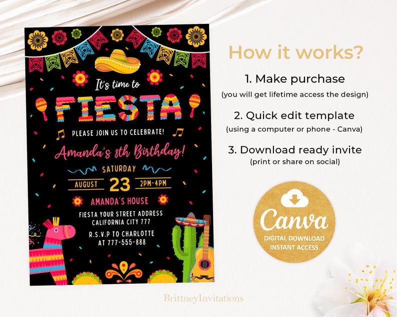 Editable Fiesta Invitation, Fiesta Birthday Invitation, Mexican Theme ...