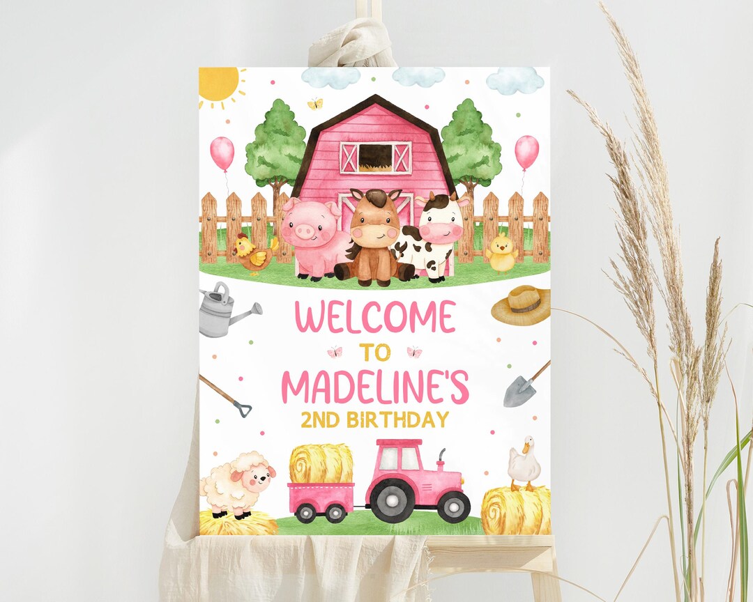 Editable Farm Birthday Welcome Sign, Farm Animals Birthday Welcome Sign ...