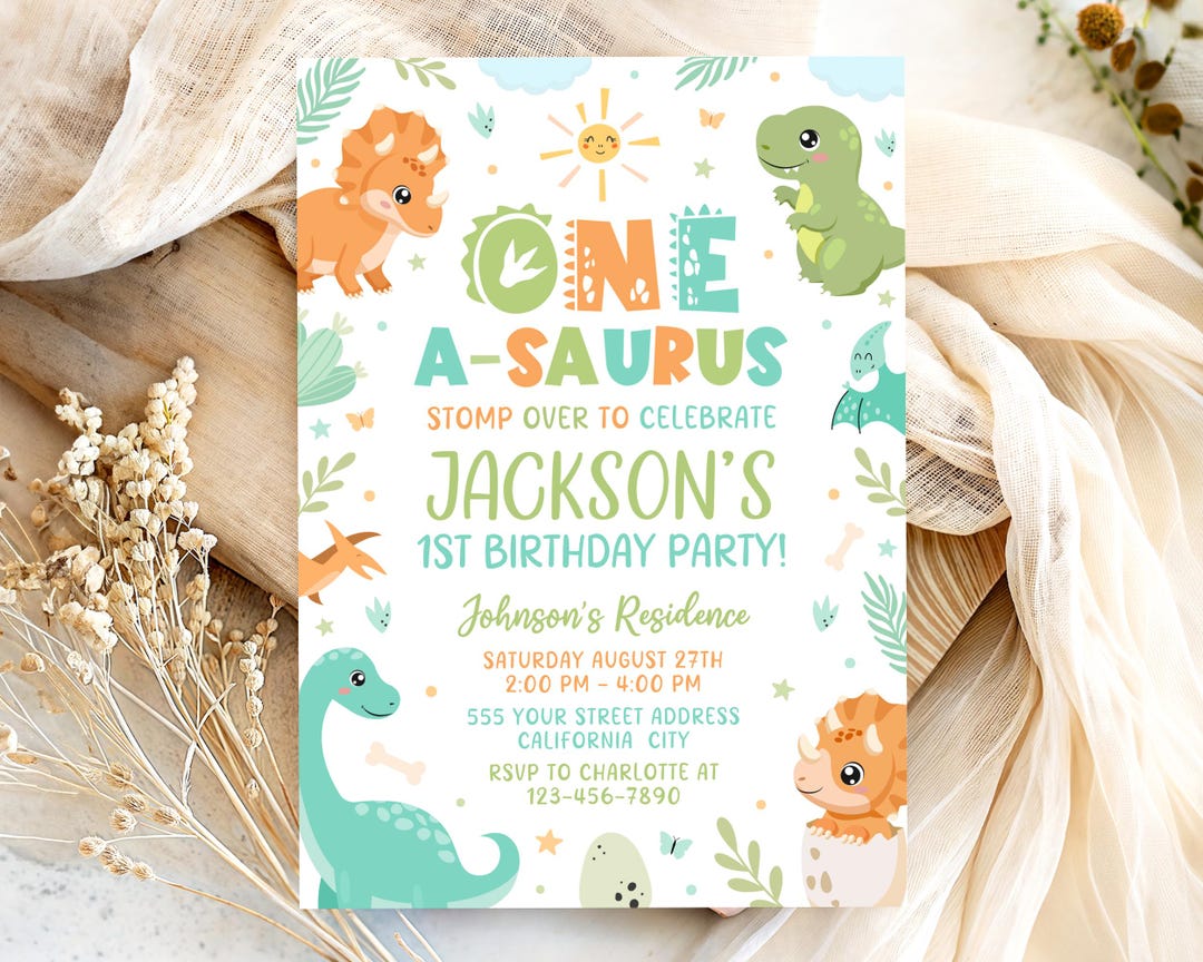 Dinosaur Birthday Invitation, One-a-saurus Birthday Boy Invitation ...