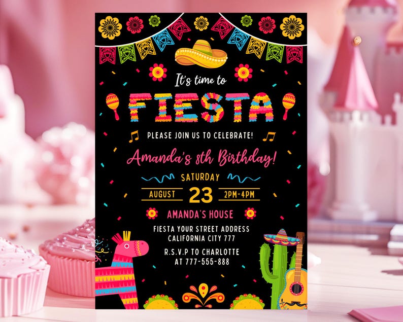 Editable Fiesta Invitation, Fiesta Birthday Invitation, Mexican Theme ...