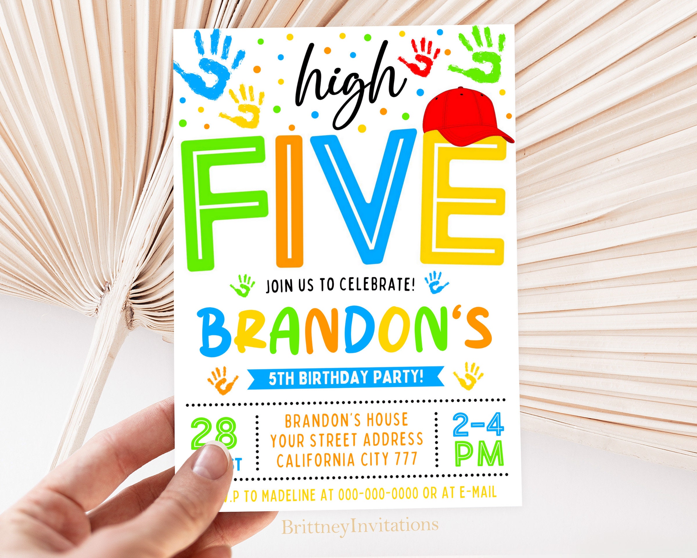 Editable High Five Birthday Invitation, Hi Five Invitation, Boys 5th ...