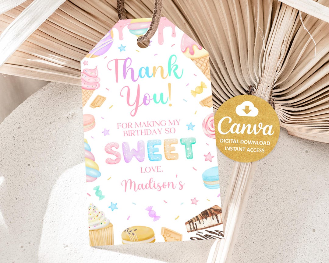 Editable Sweets Birthday Favor Tag, Dessert Gift Tag, Printable Candy ...