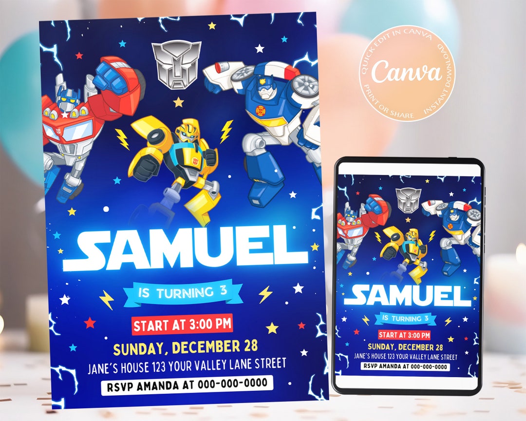 Editable Rescue Bots Birthday Invitation, Rescue Bots Invitation, Boys ...