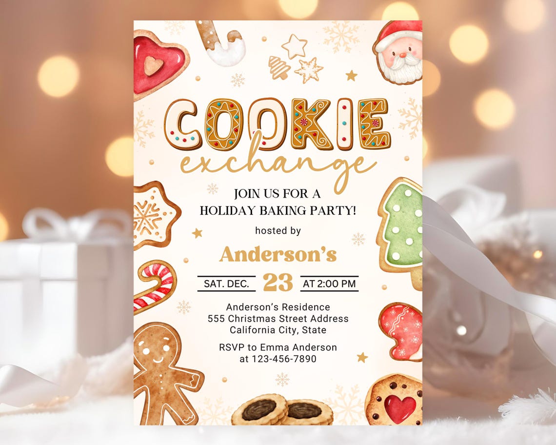 Christmas Cookie Exchange Invitation, Christmas Cookie Party Invite ...