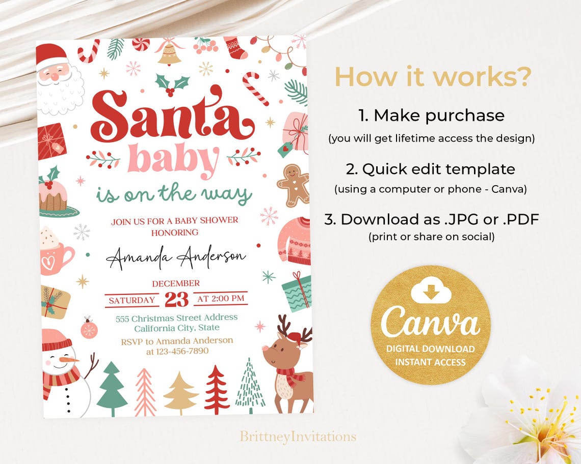 Santa Baby Shower Invitation, Santa Baby Invitation, Christmas Baby ...