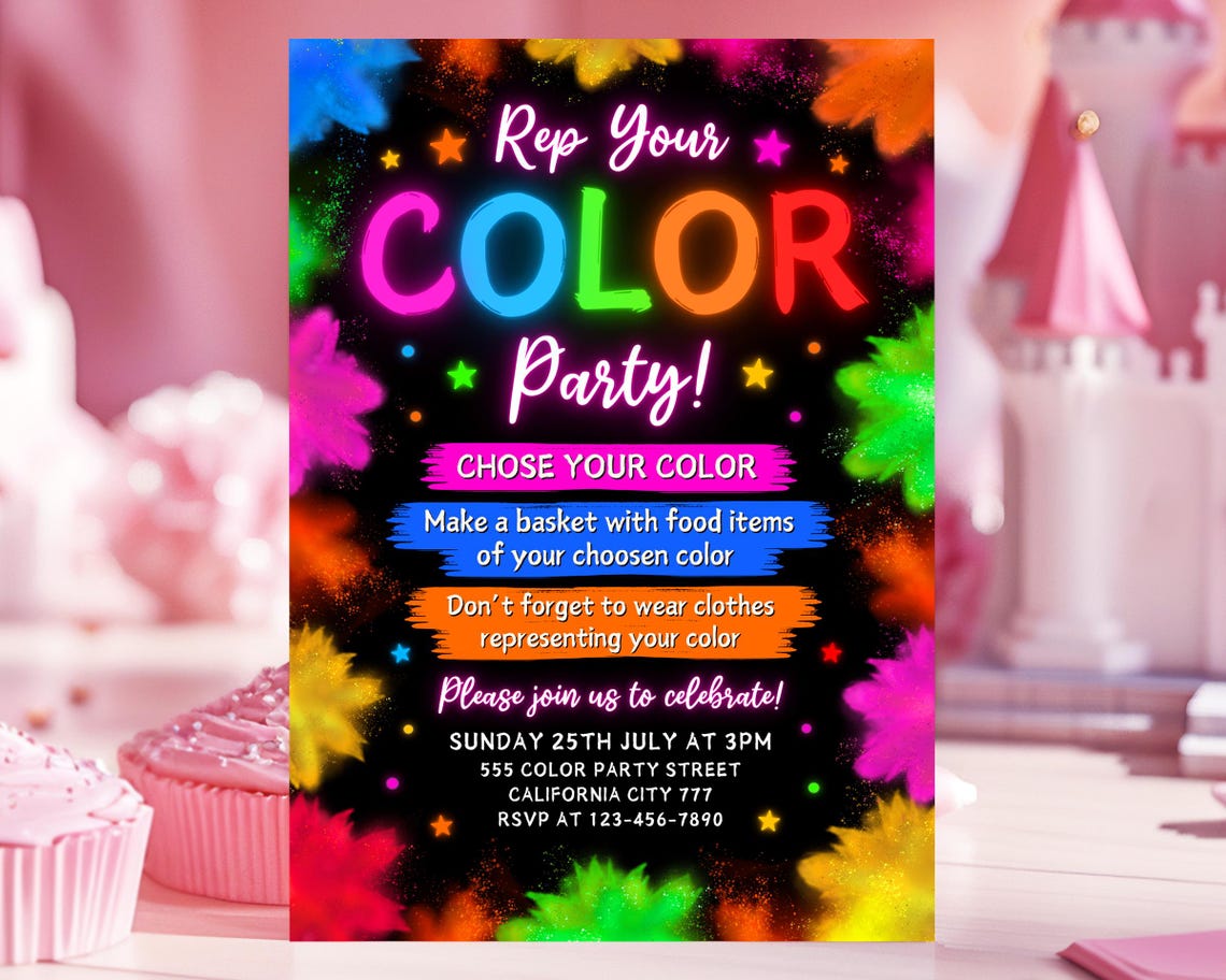 Color Party Invitation, Colour Splash Party Invitations, Coloring ...
