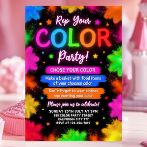 Color Party Invitation, Colour Splash Party Invitations, Coloring ...