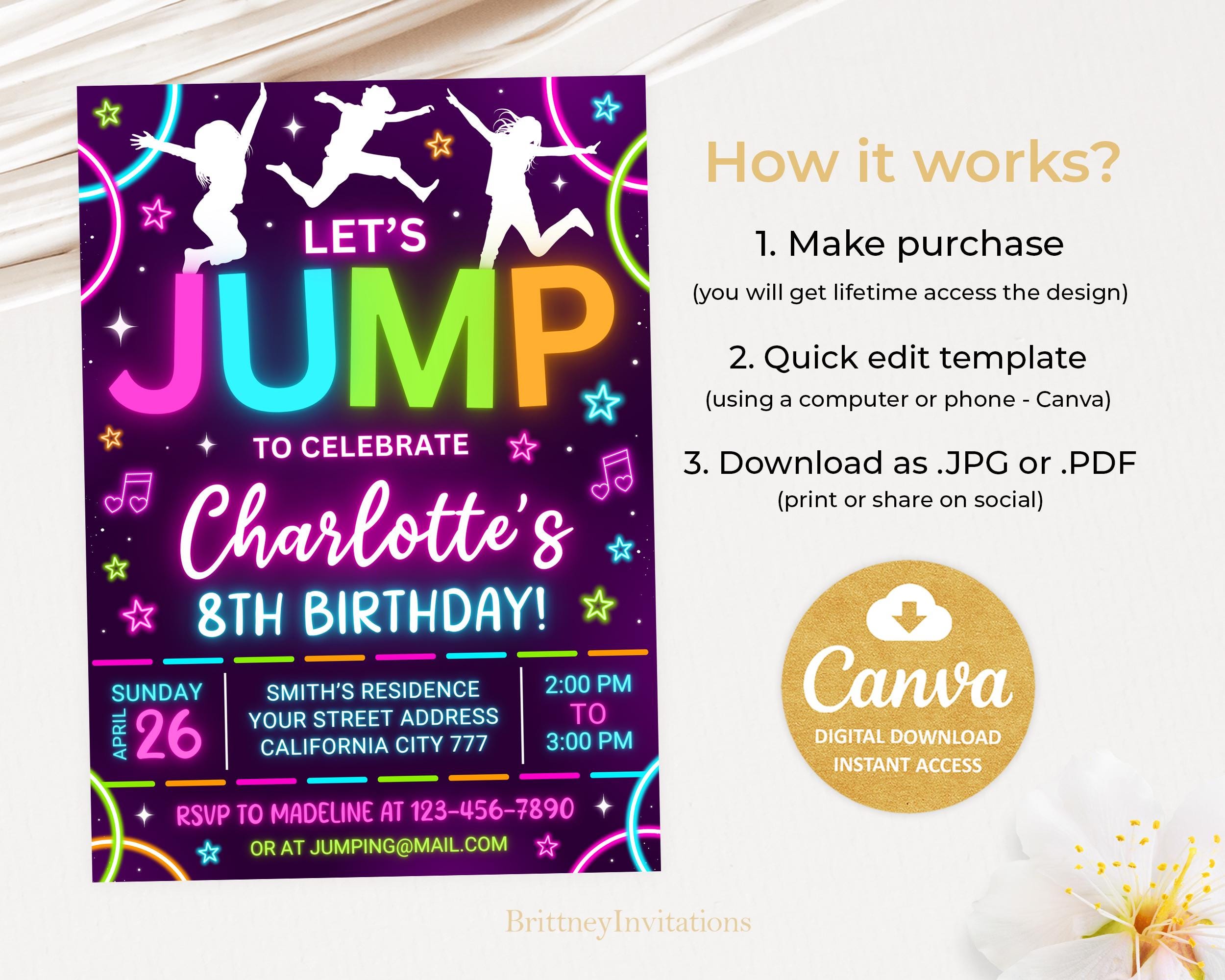 Editable Jump Party Invitation, Jump Birthday Invitation, Trampoline ...