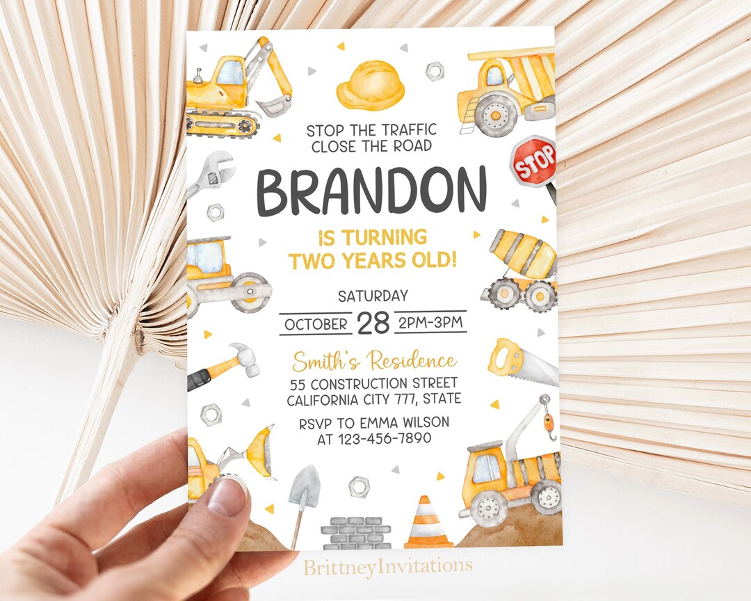 Editable Construction Birthday Invitation, Construction Invitation ...