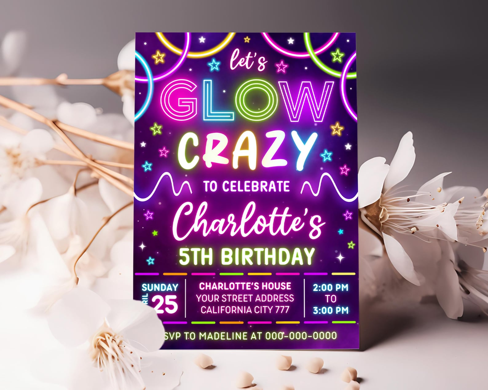 Editable Glow Party Birthday Invitation, Glow Invitation, Glow Crazy ...