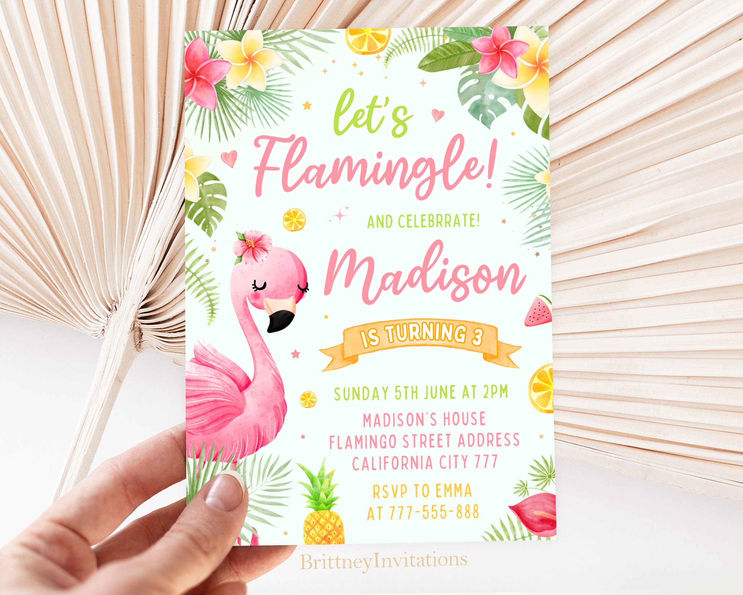Editable Flamingo Birthday Invitation, Let's Flamingle Invitation ...