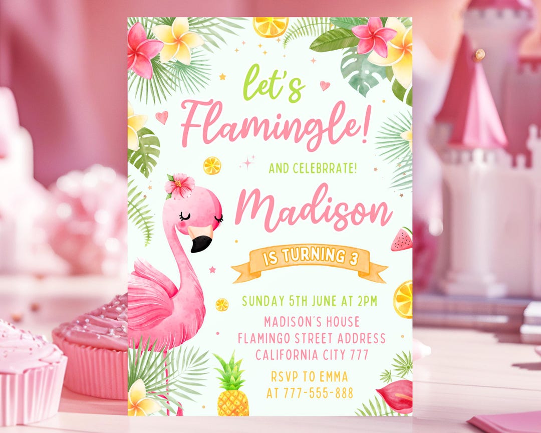 Editable Flamingo Birthday Invitation, Let's Flamingle Invitation ...