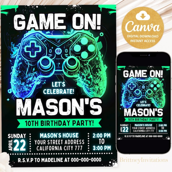Level Up Gaming Invitations Etsy