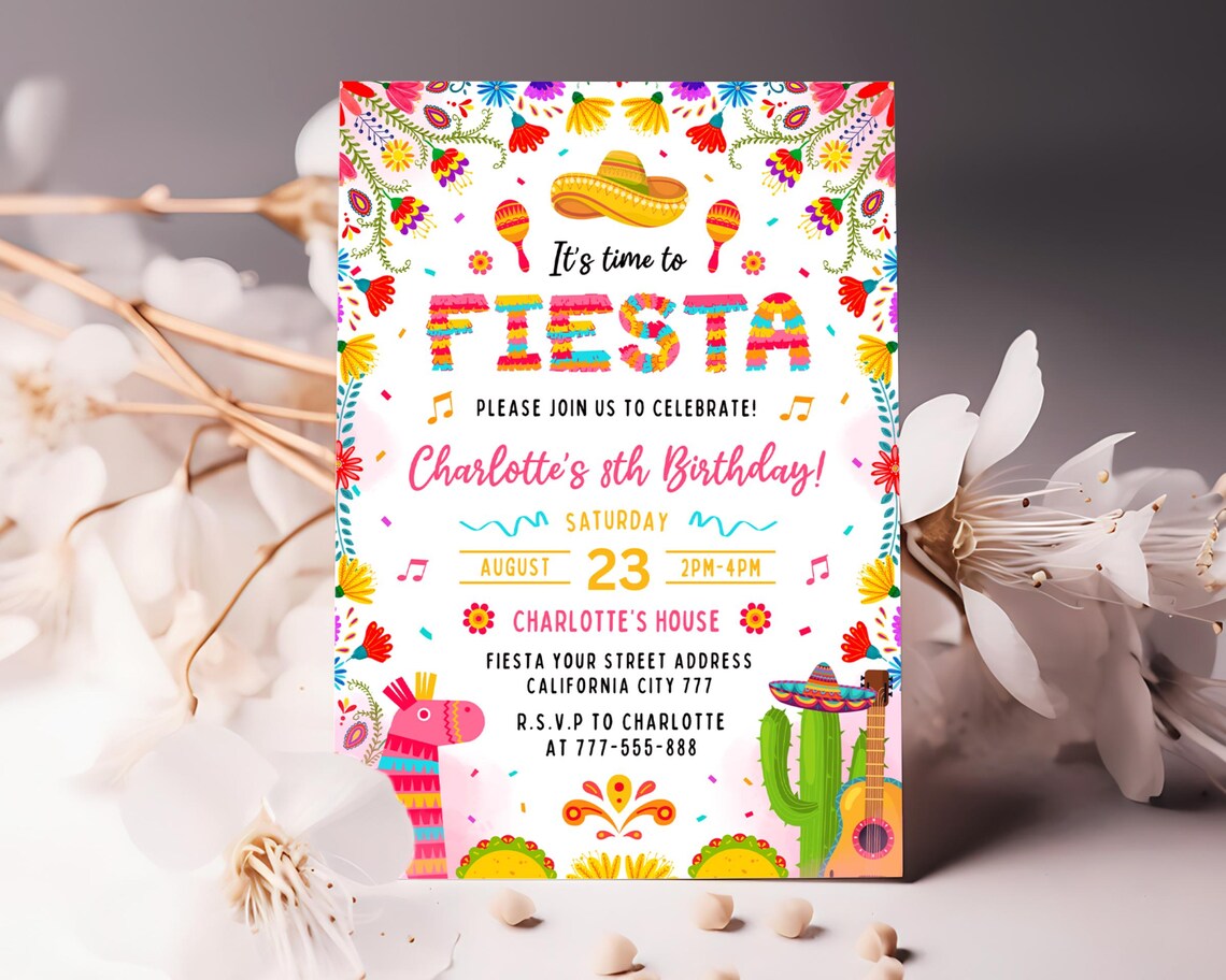 Editable Fiesta Invitation, Fiesta Birthday Invitation, Mexican Theme ...