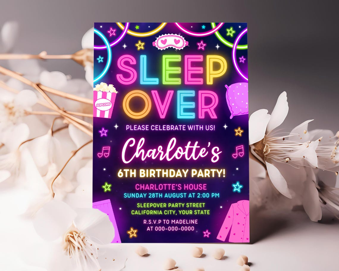 Editable Sleepover Birthday Invitation, Slumber Party Invitation ...