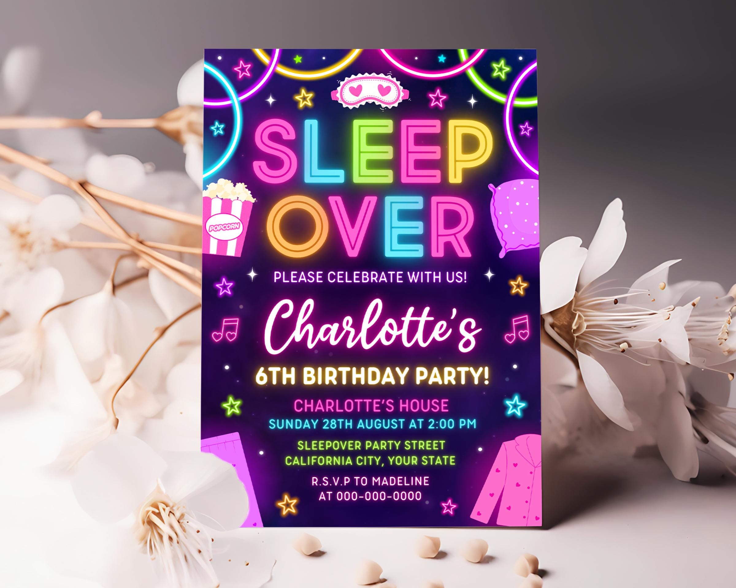 Editable Sleepover Birthday Invitation, Slumber Party Invitation ...