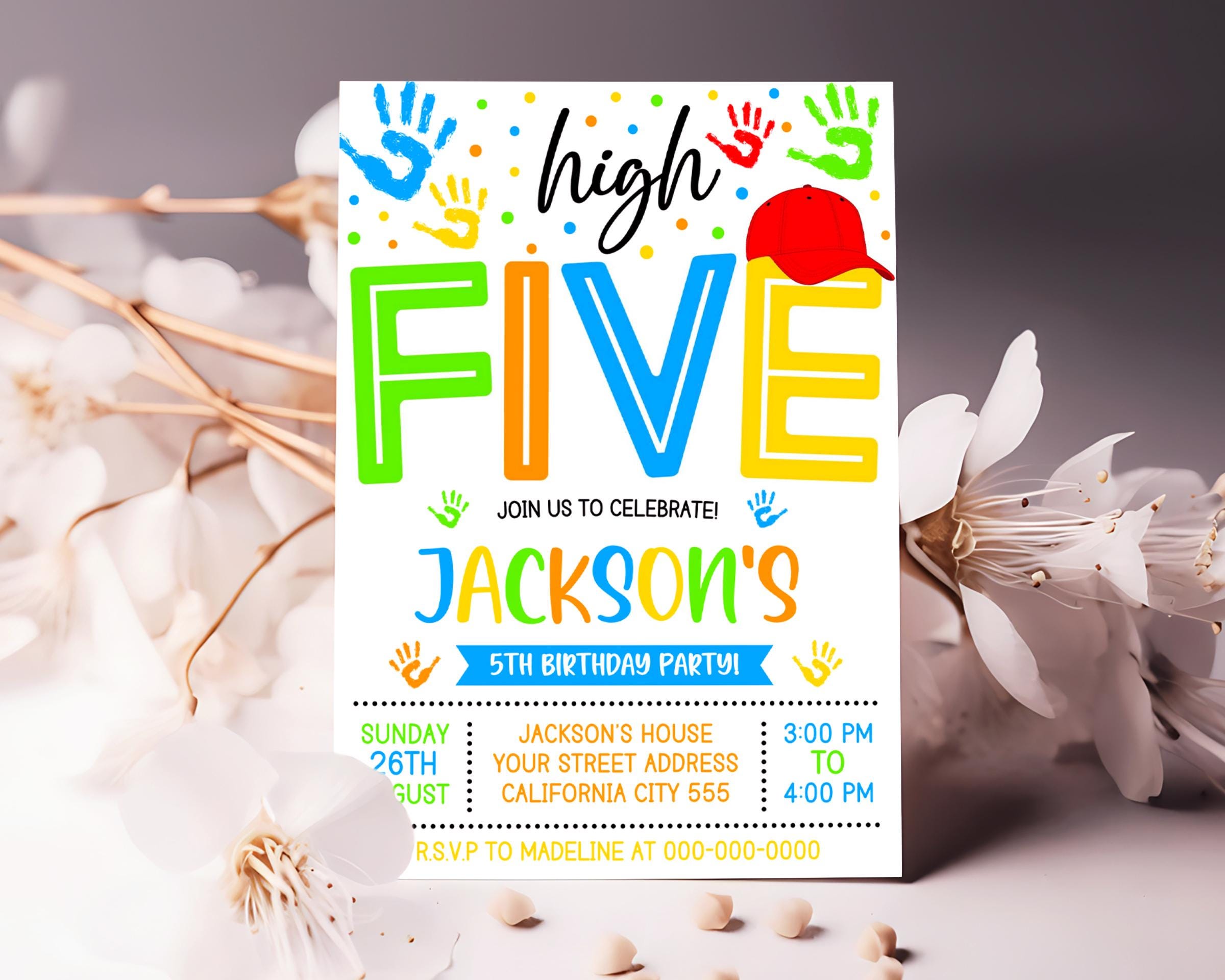 Editable High Five Birthday Invitation, Hi Five Invitation, Boys 5th ...