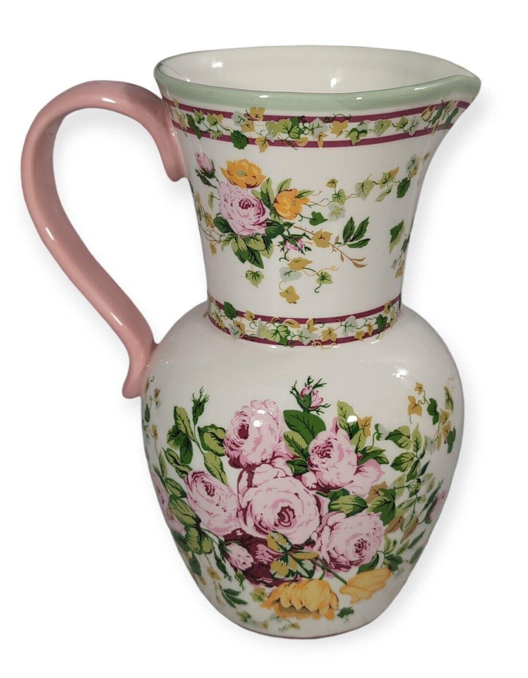 Vintage Laura Ashley Home Pink Roses Pitcher Vase 7 1/2" Tall - Etsy