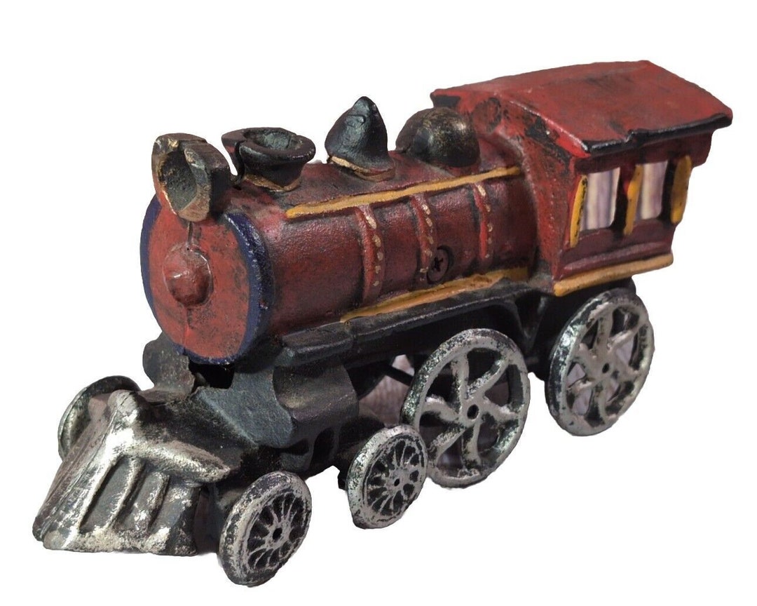 Vintage Cast Iron Steam Engine Hand Painted Collectible Train Heavy 2.6 ...
