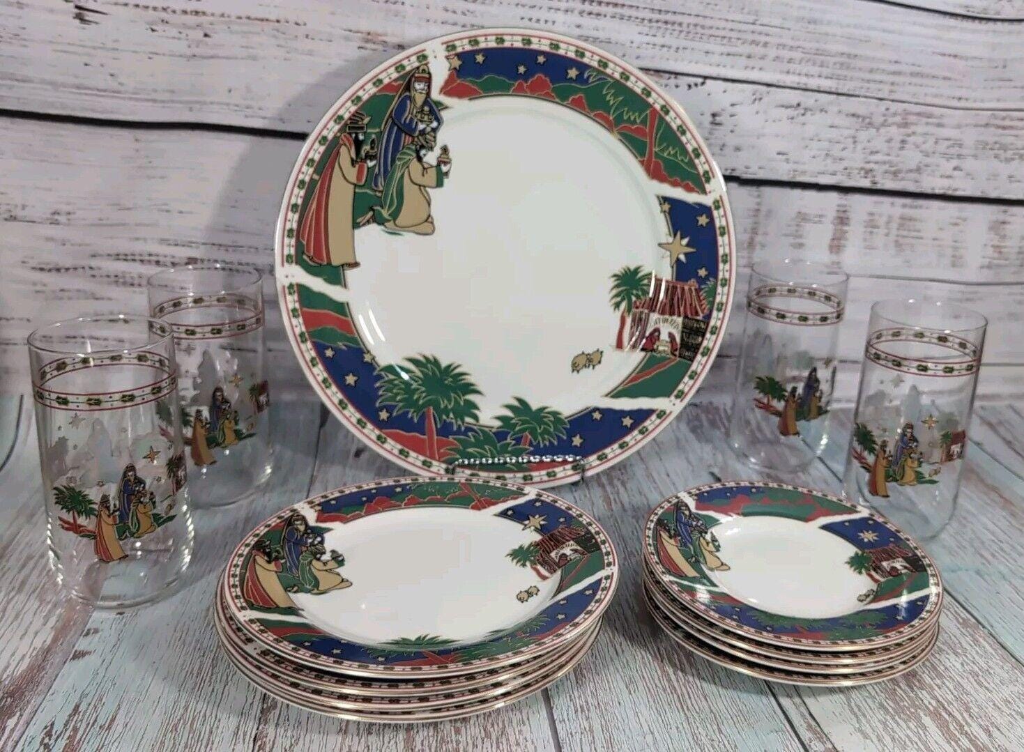 Rare Vintage Nativity Scene Dinner Dessert Plates Christmas Gibson Lot ...