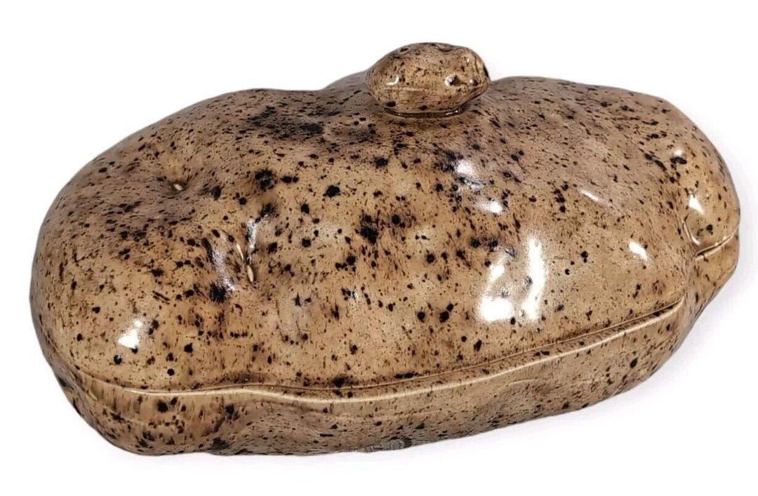 Vintage Ceramic Baked Potato Bowl Container Planter Dish W/ Lid Large ...