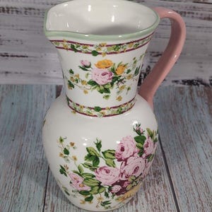 Vintage Laura Ashley Home Pink Roses Pitcher Vase 7 1/2 Tall - Etsy