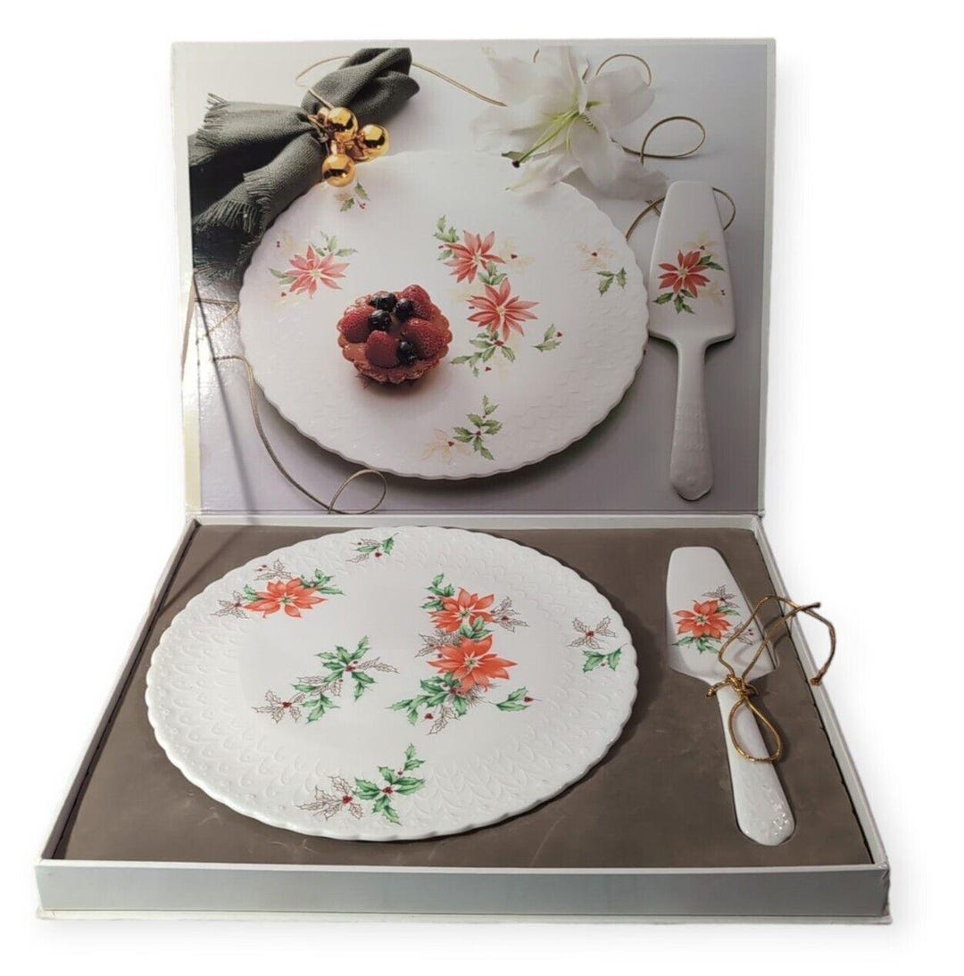 Mikasa Bone China Cake Plate & Cake Server Platter Poinsettia 11" Made ...