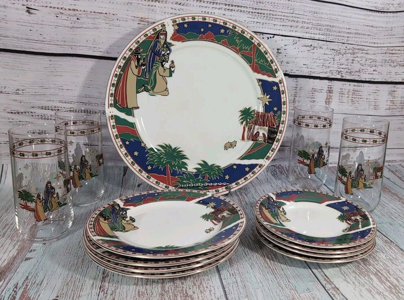 Rare Vintage Nativity Scene Dinner Dessert Plates Christmas Gibson Lot ...